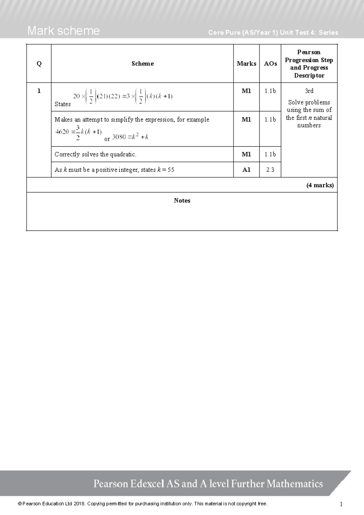 4. Series mark scheme - Q Scheme Marks AOs Pearson Progression Step and ...