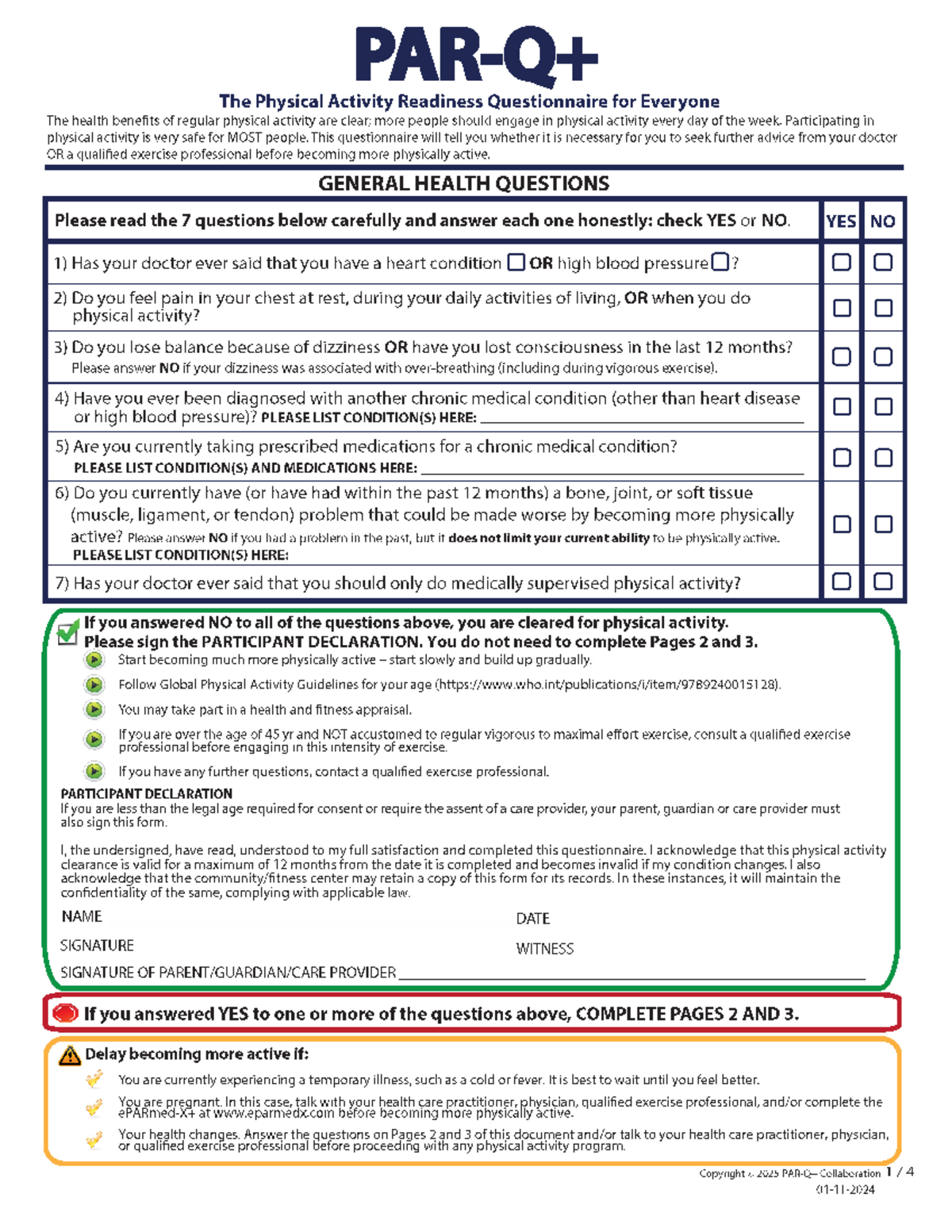 Physical Activity Readiness Questionnaire (PAR-Q) 2025 Guidelines - Studocu