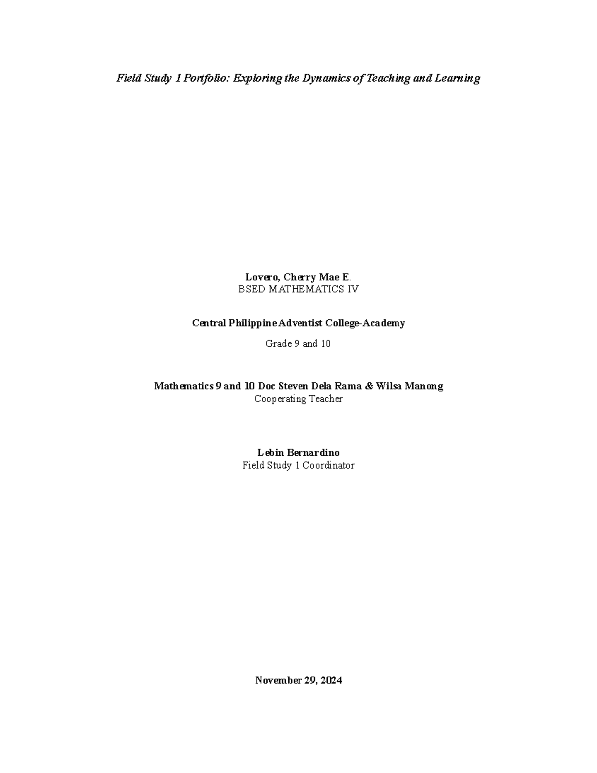 Field Study 1 EPortfolio - Field Study 1 Portfolio: Exploring the ...