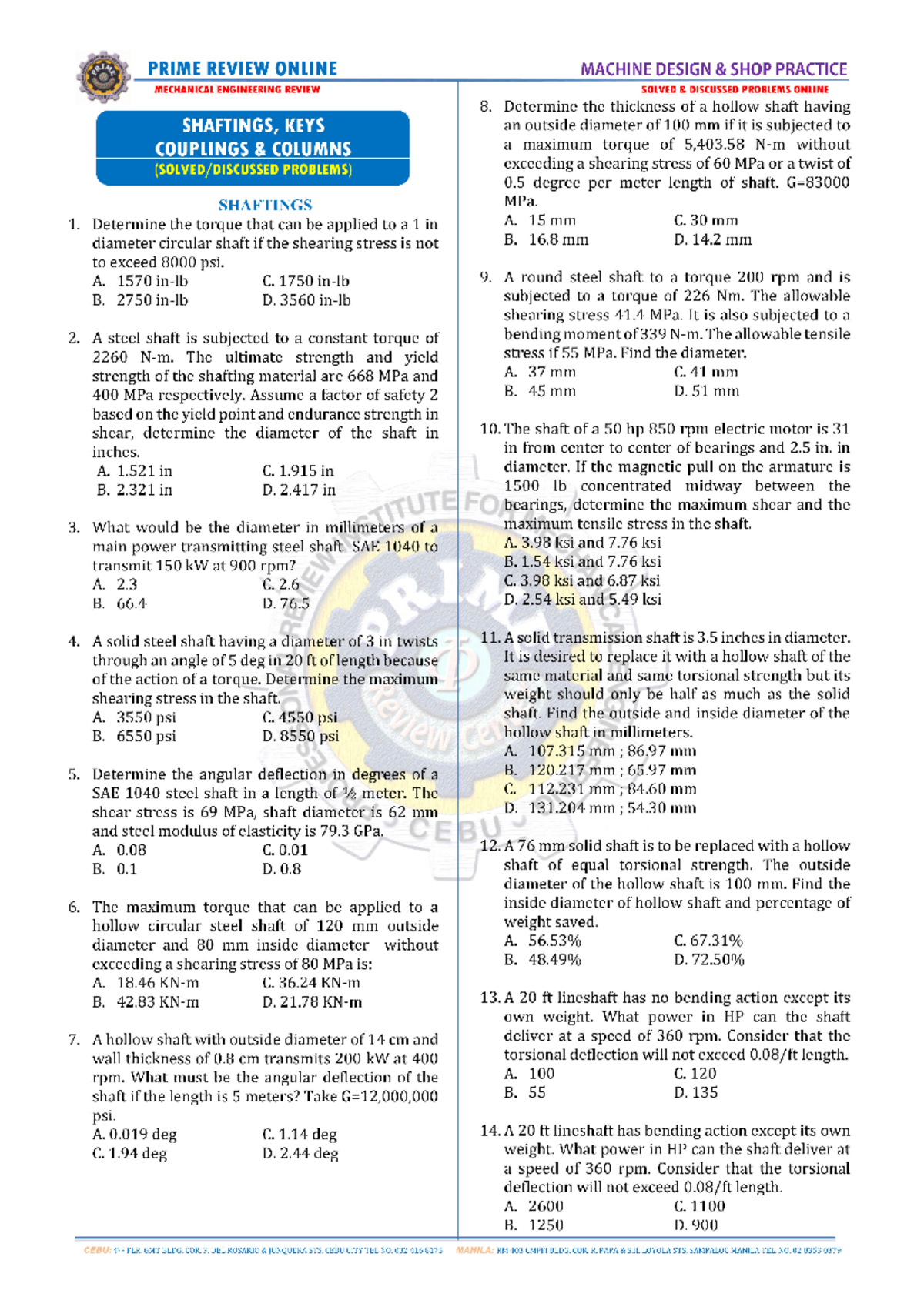 Shafting, Keys, and Couplings Overview for Engineering Students - Studocu