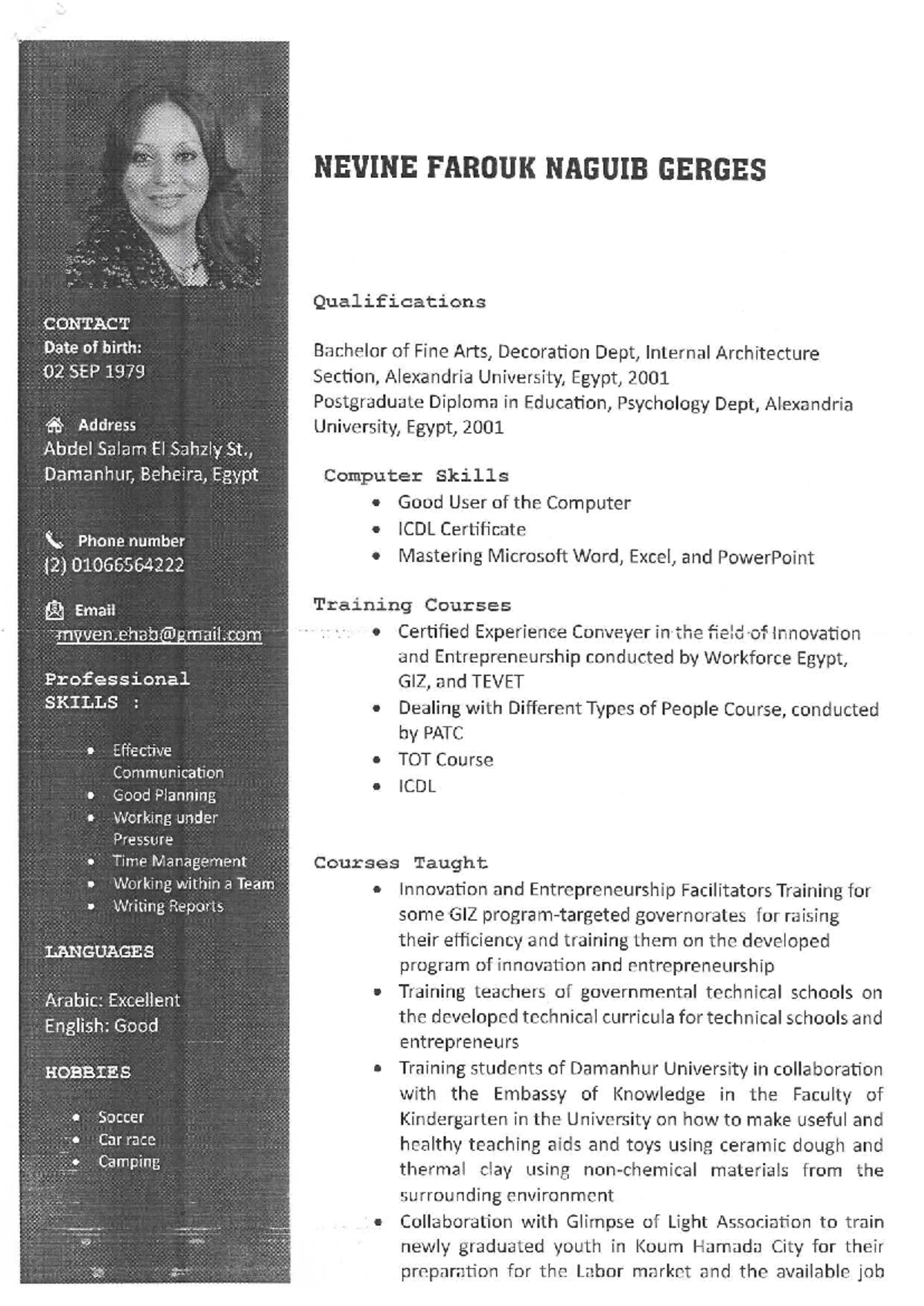 Resume of Nevine Gerges - Qualifications & Experience Overview - Studocu