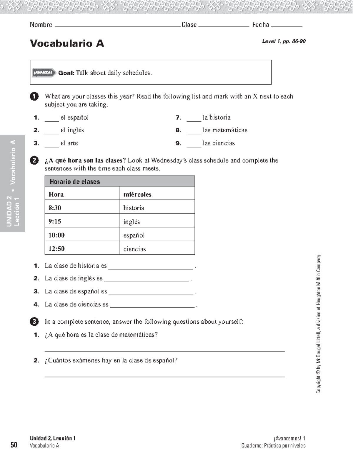 ¡Avancemos! 1 - Sp1 Chapter 2 Workbook Vocabulary & Grammar Notes - Studocu