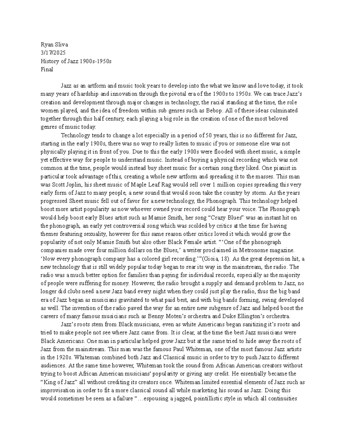 History of Jazz (MUS 301) Final Exam - Evolution and Impact - Studocu