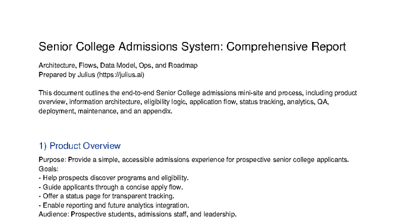 Senior College Admissions System: Comprehensive Report Overview - Studocu
