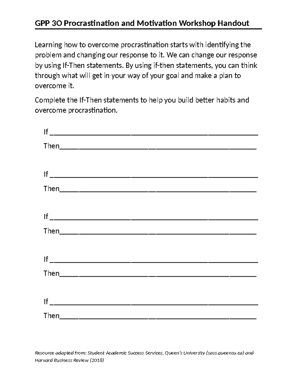 GPP 3O Procrastination & Motivation Workshop Handout - Studocu
