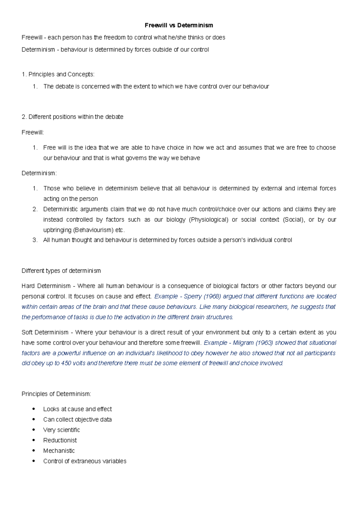 Freewill vs Determinism: Key Concepts and Research Insights - Studocu