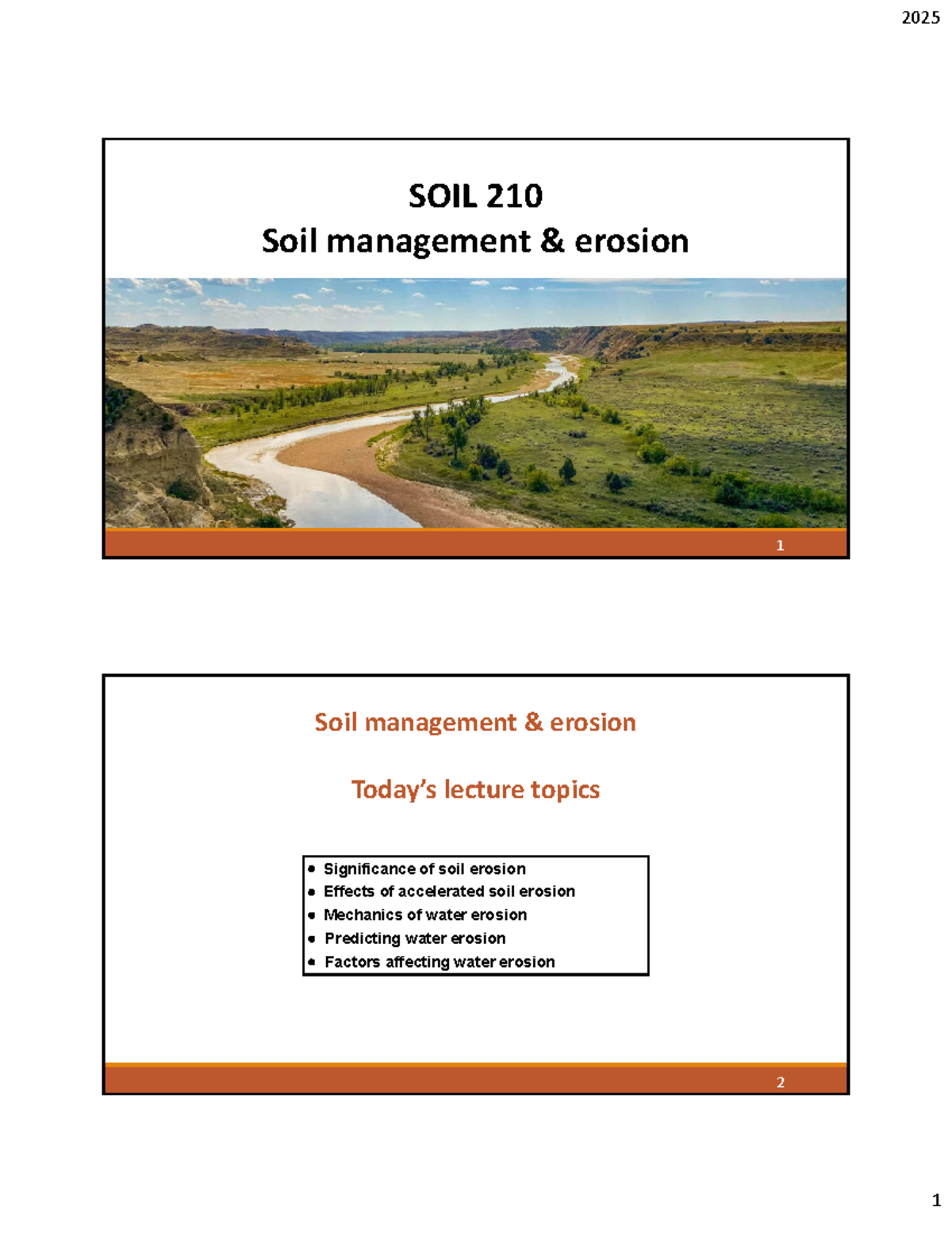 Soil 210: Lecture on Soil Management & Erosion Dynamics - Studocu