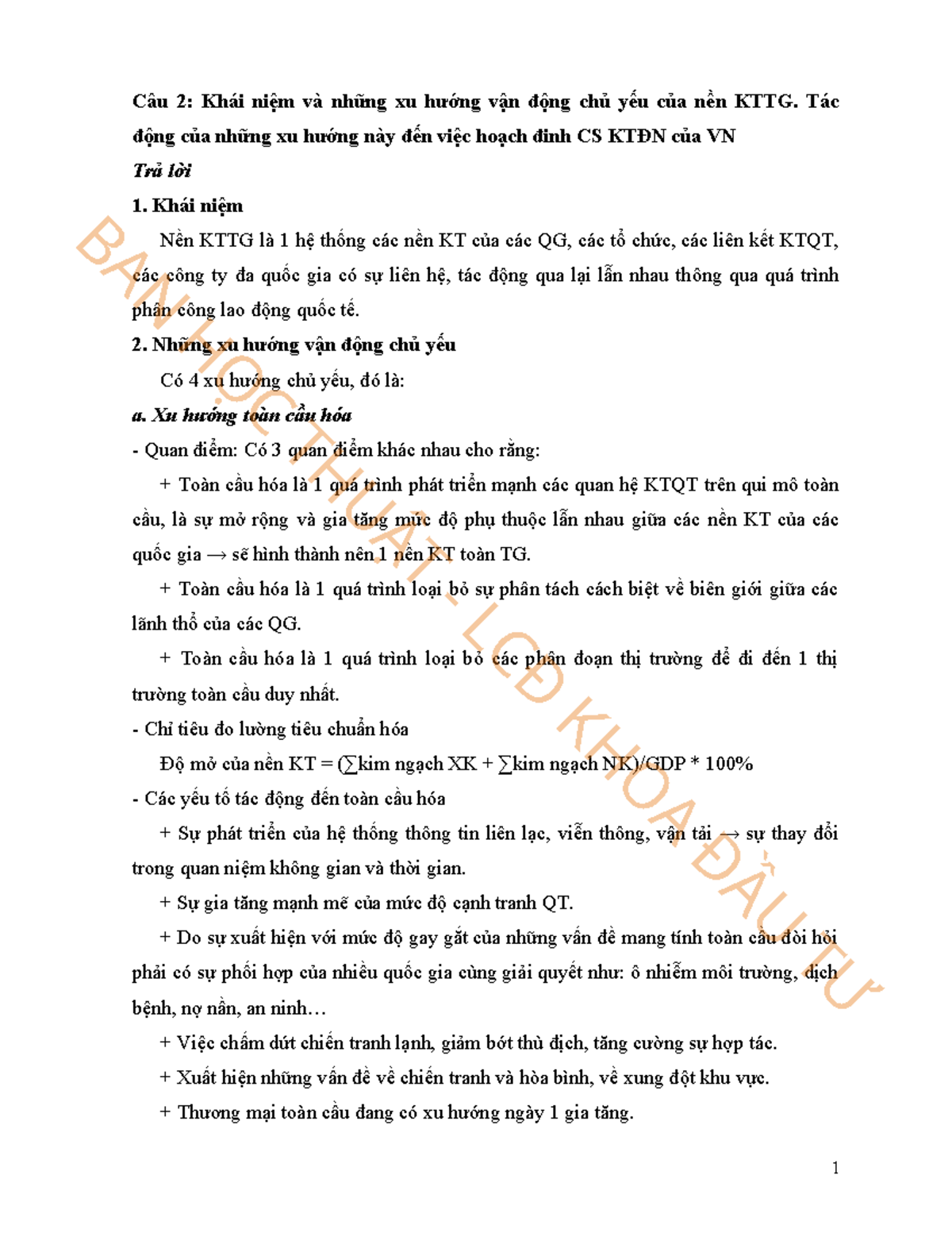 Đề cương C2-18: Xu hướng KTTG và Tác động đến CS KTĐN VN - Studocu