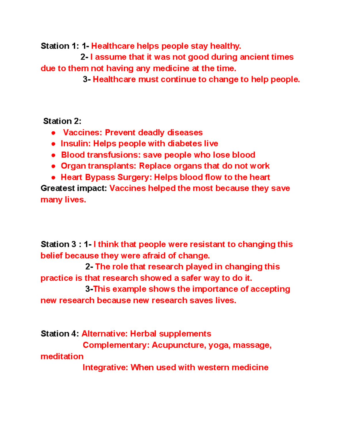 Stations Assignment - Healthcare Evolution and Innovations - Studocu
