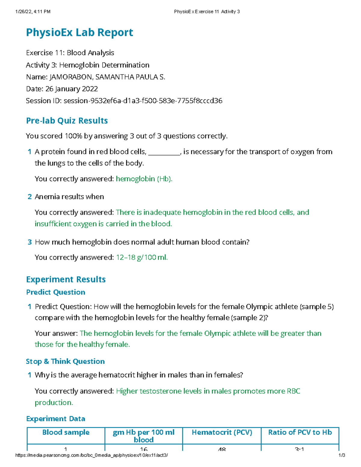 Physio Ex Exercise 11 Activity 3: Hemoglobin Determination - 1/26/22, 4 ...