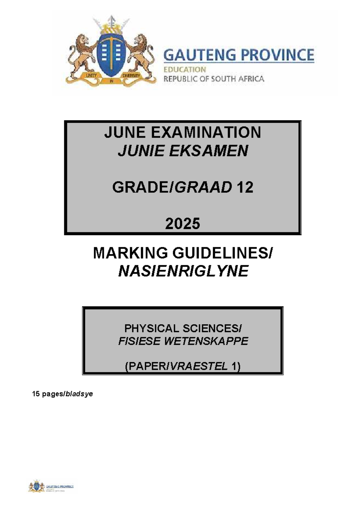 Gr 12 Physical Sciences P1 Memo: Marking Guidelines for June Exam 2025 - Studocu