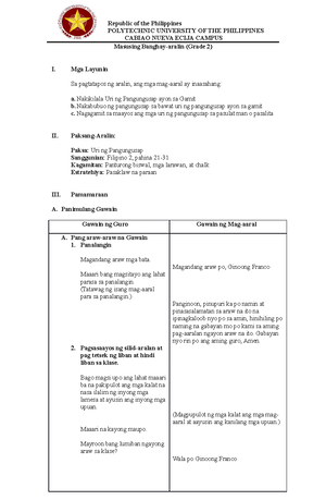 Pandiwa lesson plan - Masusing Banghay sa Filipino 2 (Pandiwa) I. Mga ...
