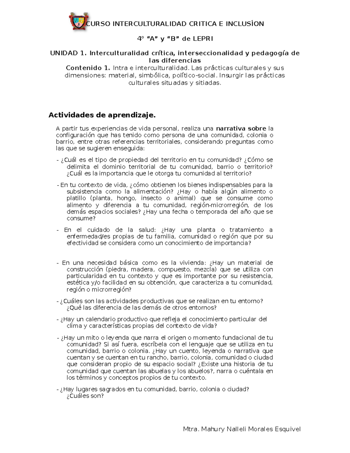 Actividades de aprendizaje Narrativa - CURSO INTERCULTURALIDAD CRITICA ...