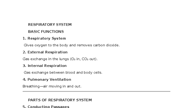 Respiratory System Functions and Anatomy Overview - Studocu