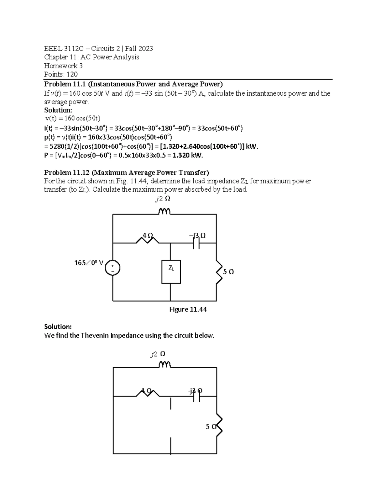 EEEL 3112C - Circuits 2: Solutions for Homework 4 (Fall 2023) - Studocu