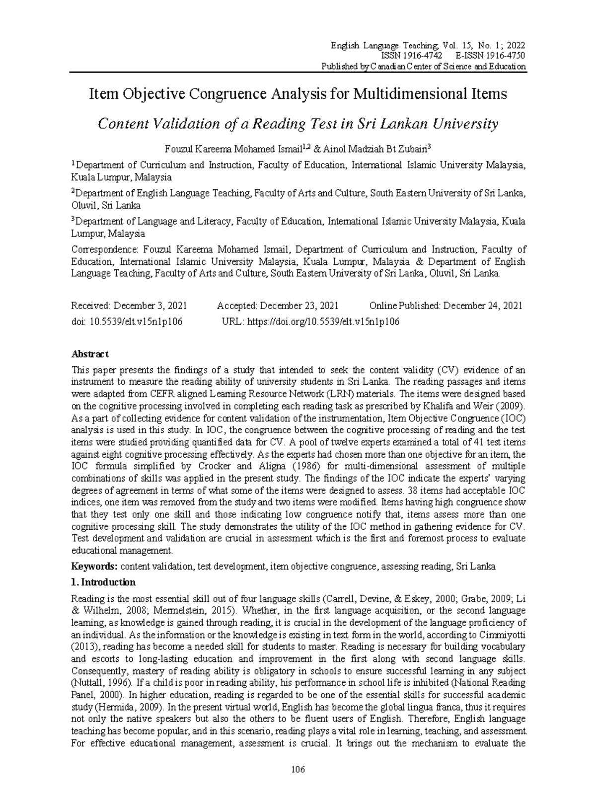 EJ1329361 - Content Validation of Reading Test in Sri Lankan ...