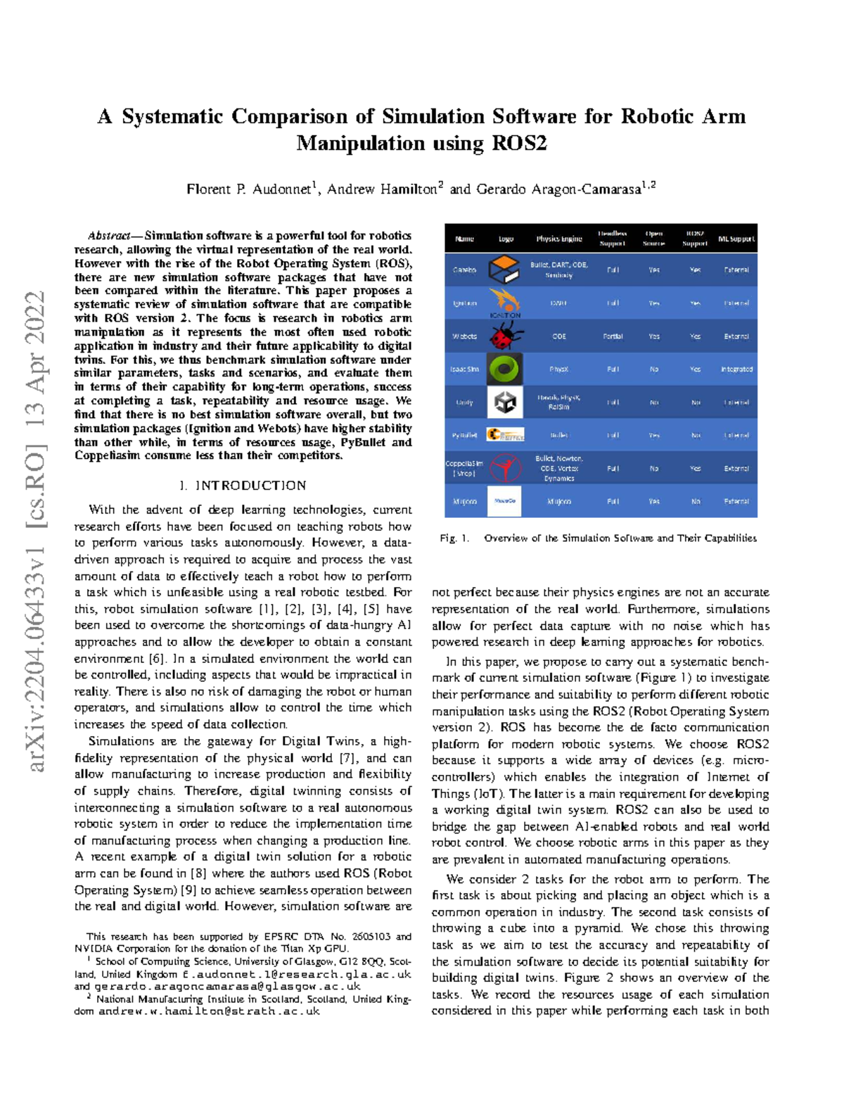 A Systematic Benchmark of ROS2-Compatible Simulation Software for ...