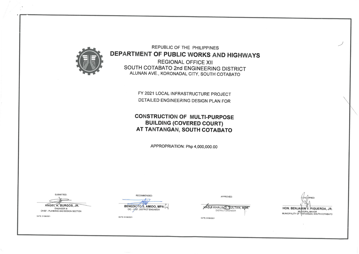 Detailed Engineering Design Plan for Covered Court Construction (CE ...