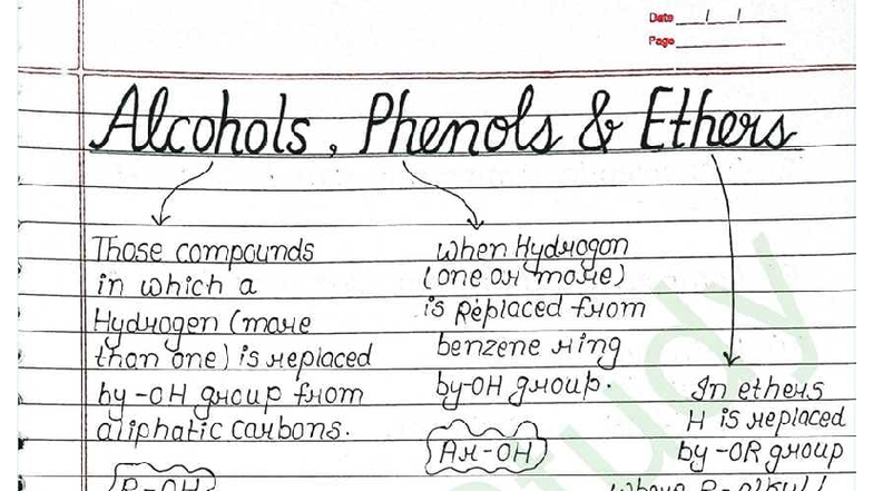 Alcohols, Phenols, and Ethers: Class 12 Chemistry Notes - Studocu