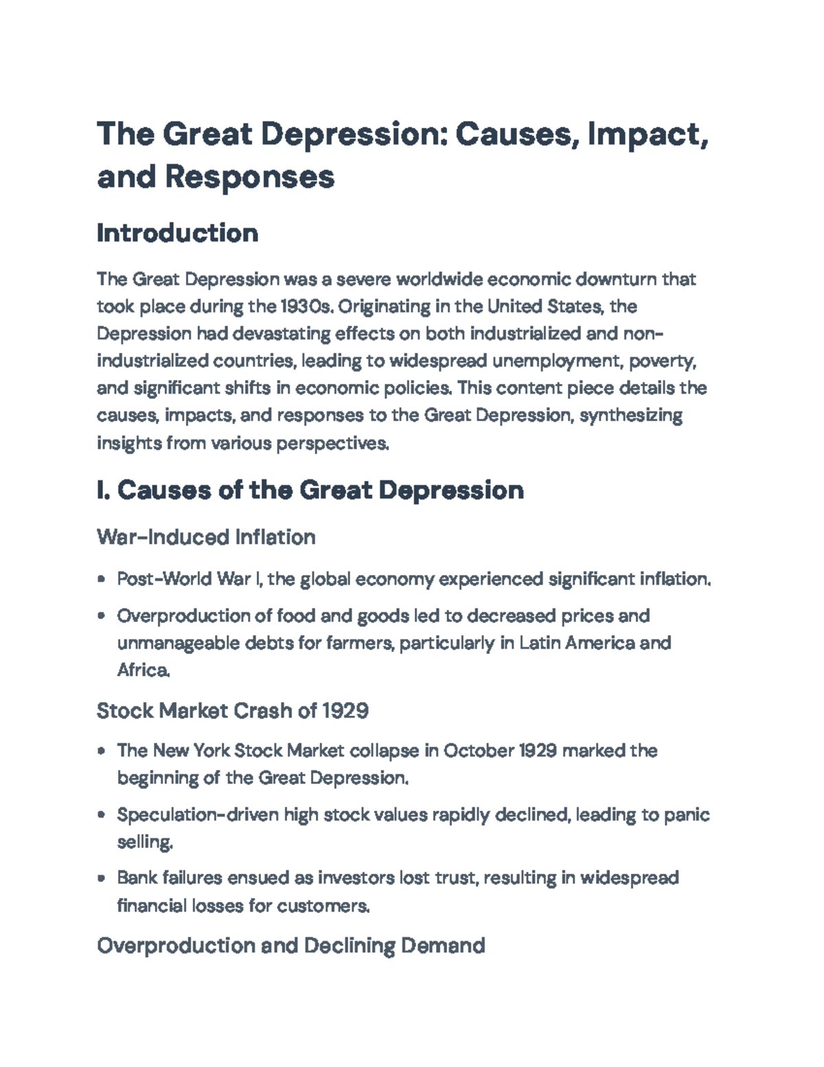 The Great Depression: Causes, Impacts, and Responses - Detailed ...