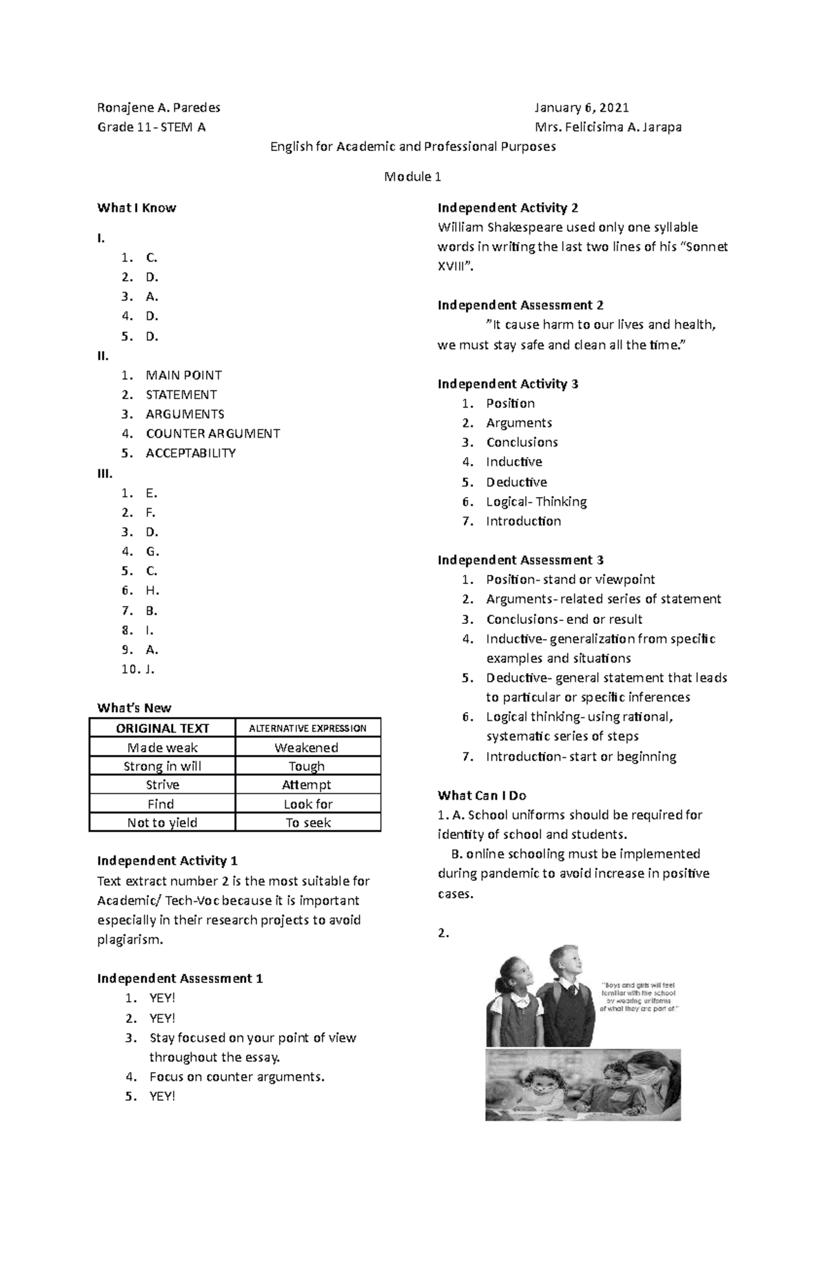 EAPP - Module 1 Study Guide for Grade 11 STEM A Students - Studocu