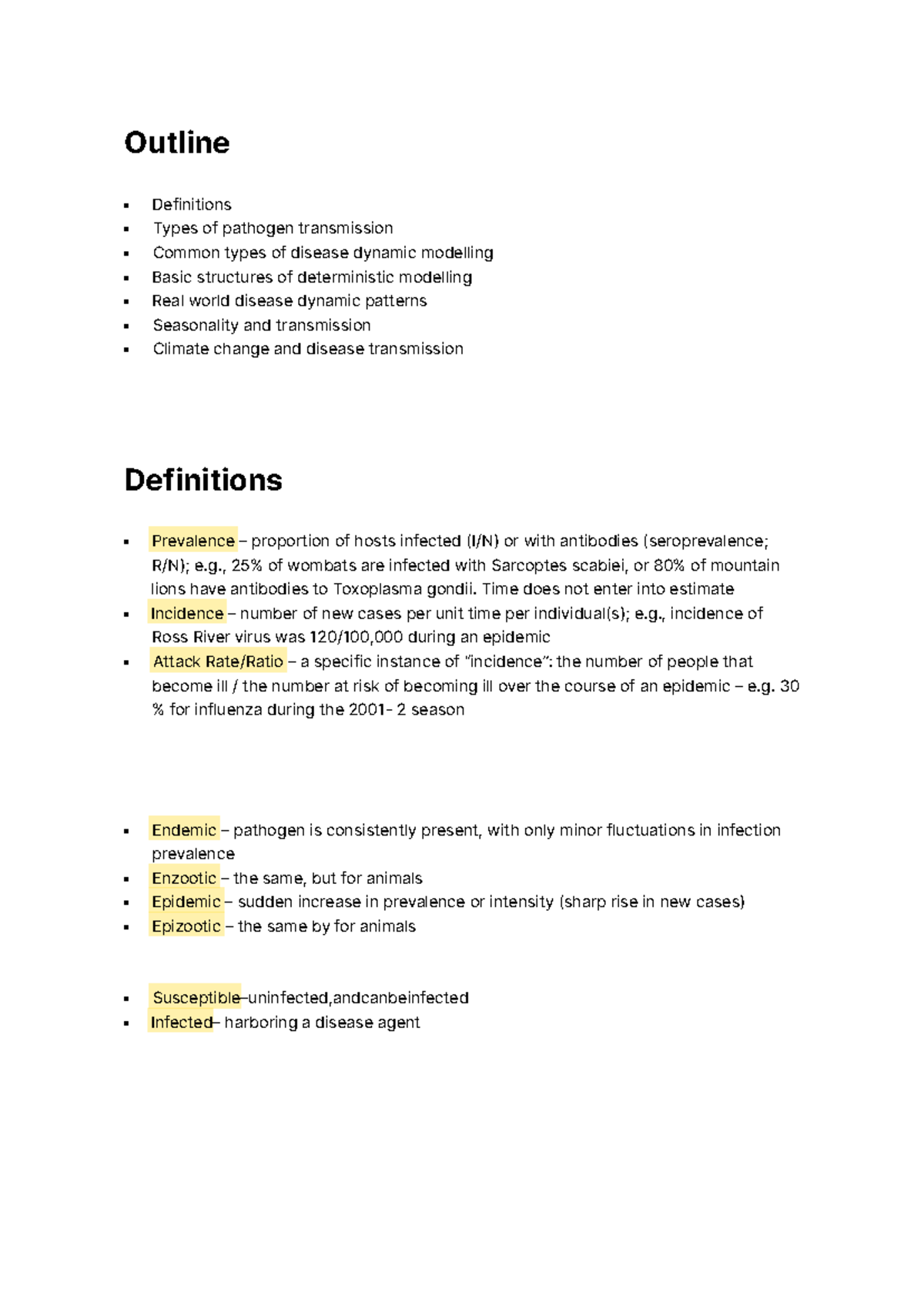 Disease transmission - Outline Definitions Types of pathogen ...