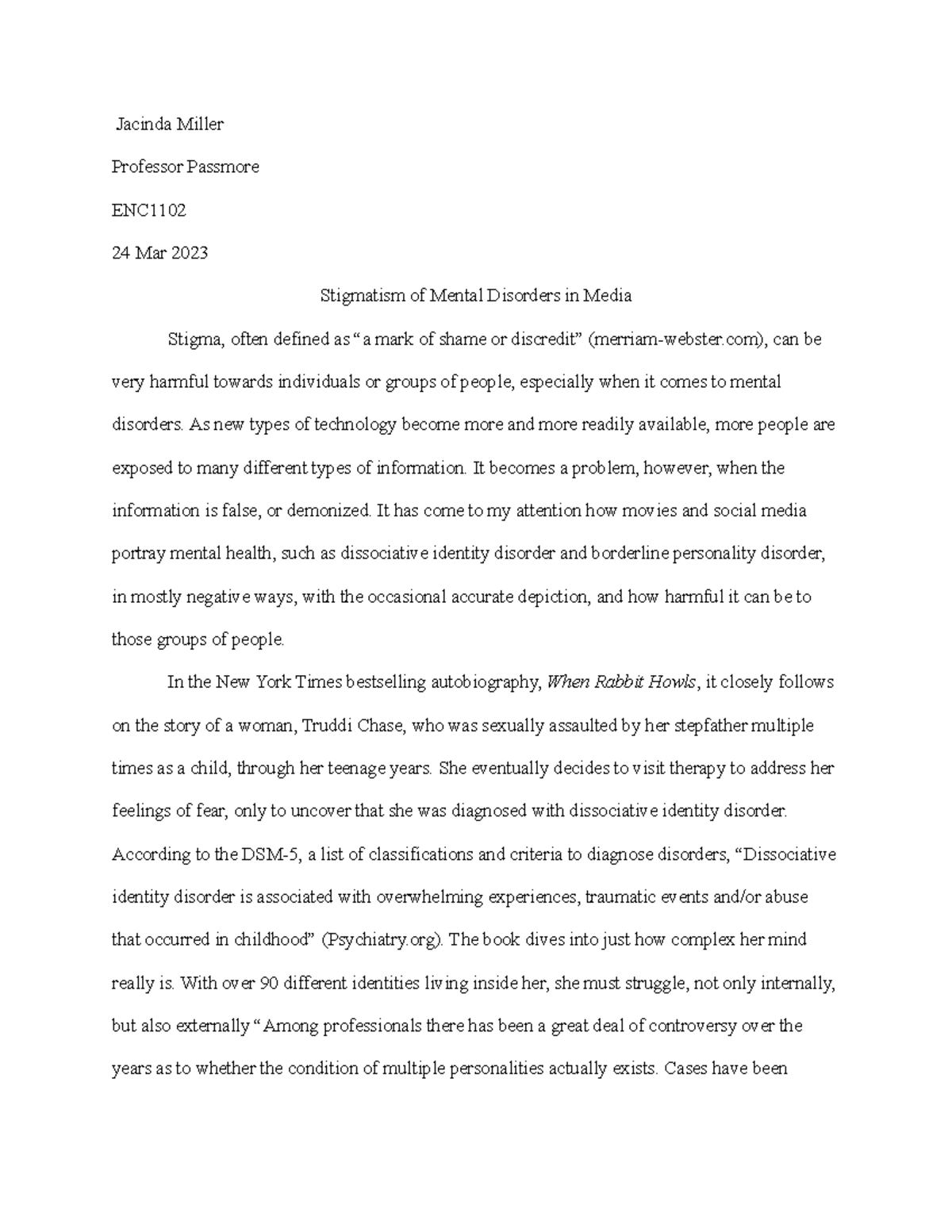 ENC Final Paper: Examining Stigmatization in Mental Health Media - Studocu