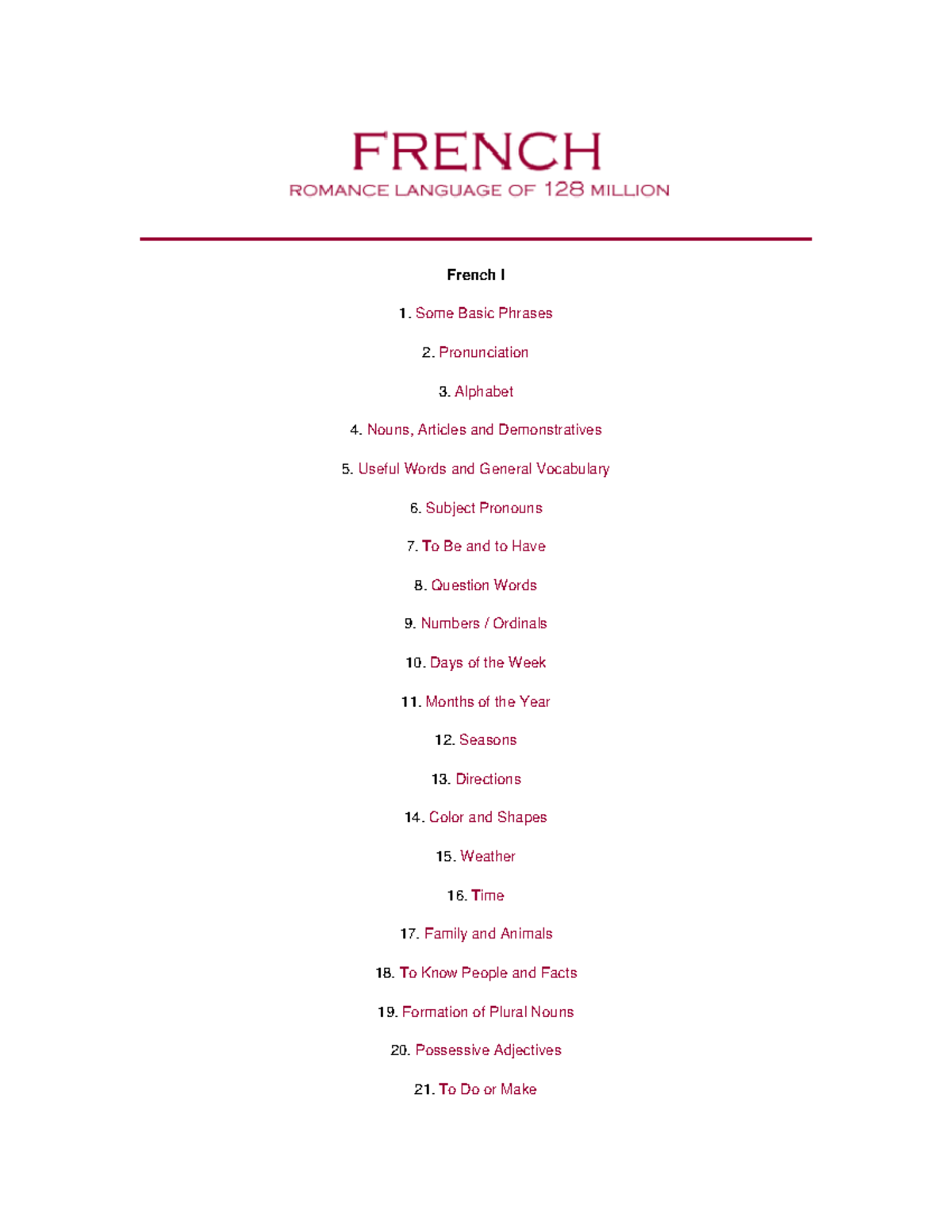 French I: Essential Vocabulary and Grammar Basics - Studocu