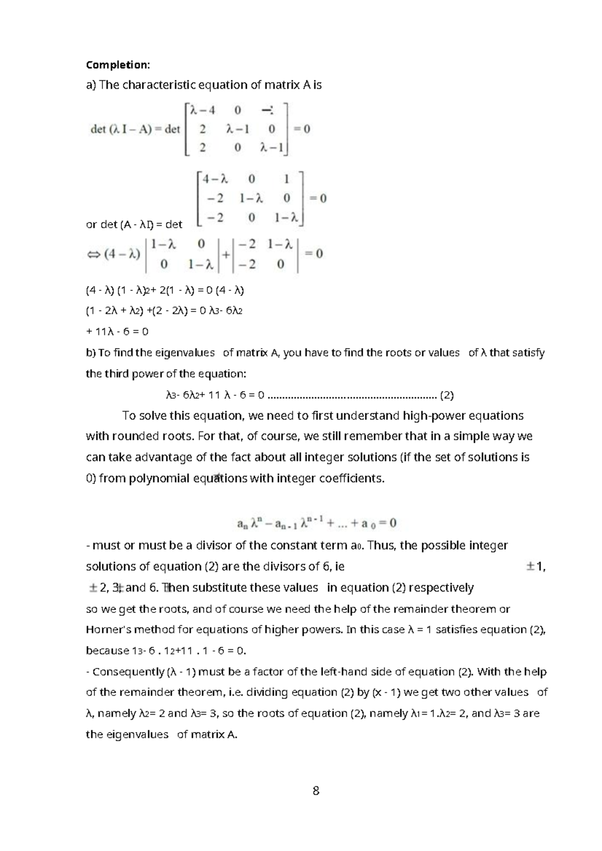 Linear Algebra and Matrix-2 Notes - Completion: a) The characteristic ...