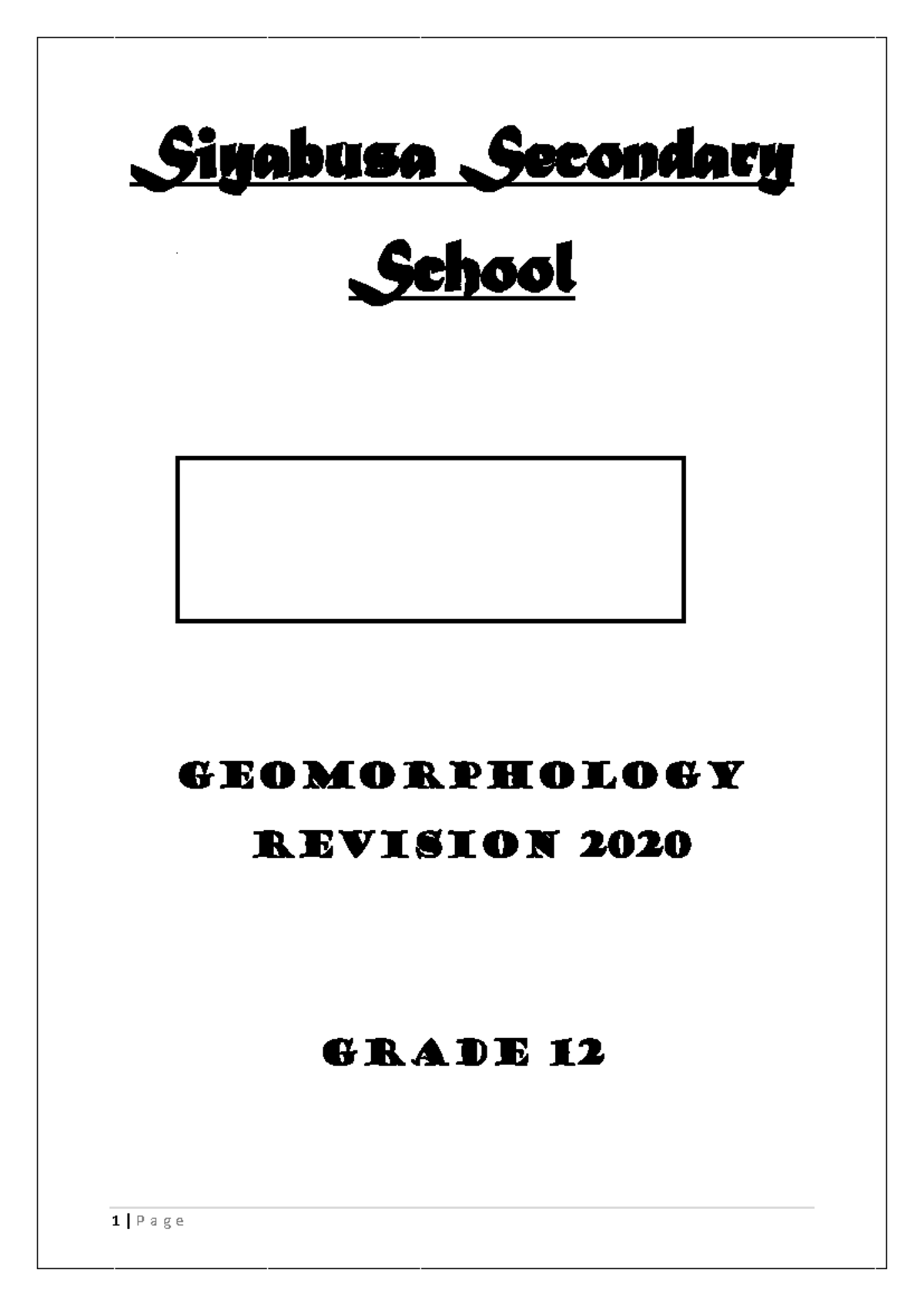 Grade 12 Geomorphology Revision Activities 2020 - Studocu