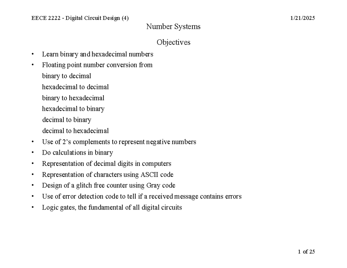 EECE 2222 Final Exam Study Notes: Number Systems and Digital Logic ...