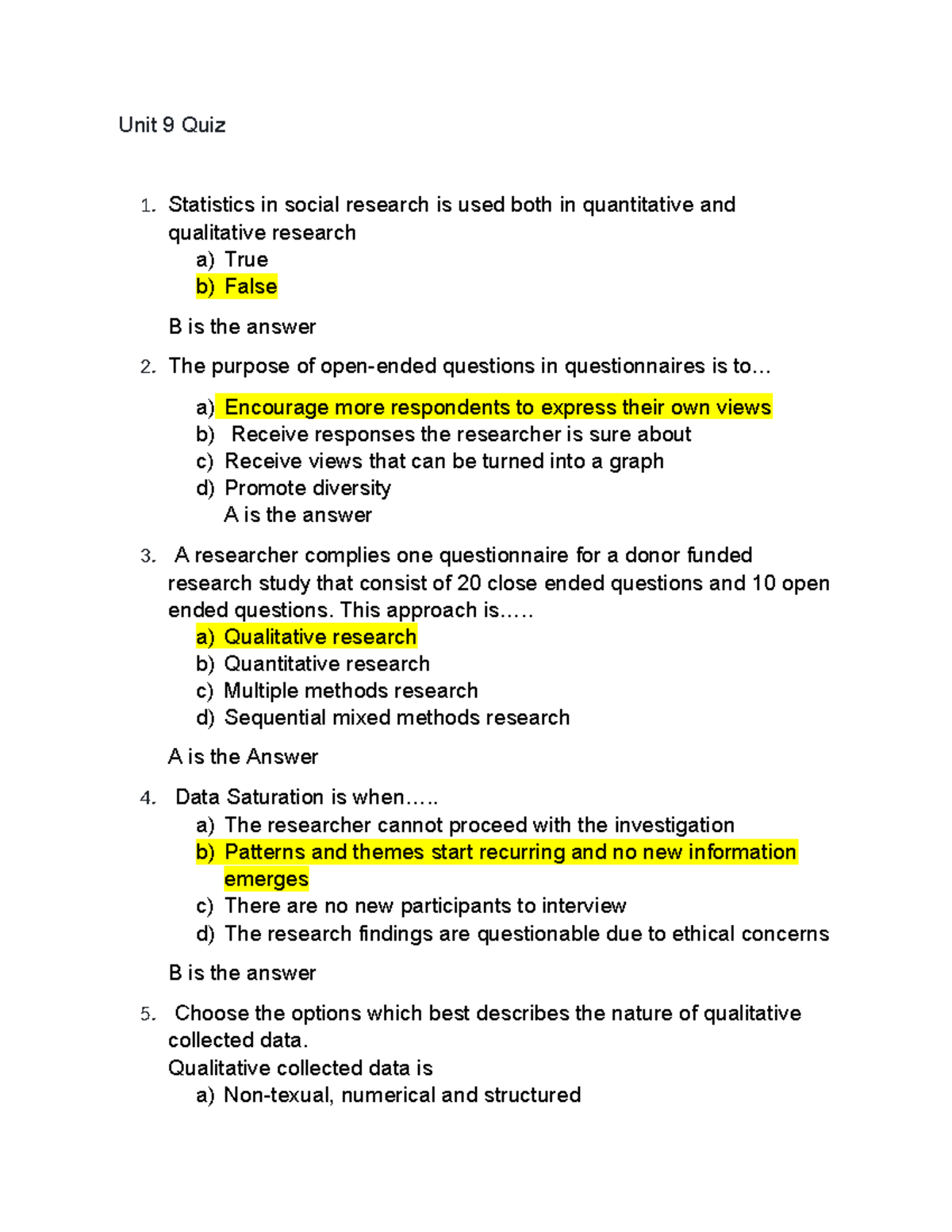 Unit 9 Quiz Key Questions And Answers Overview Studocu
