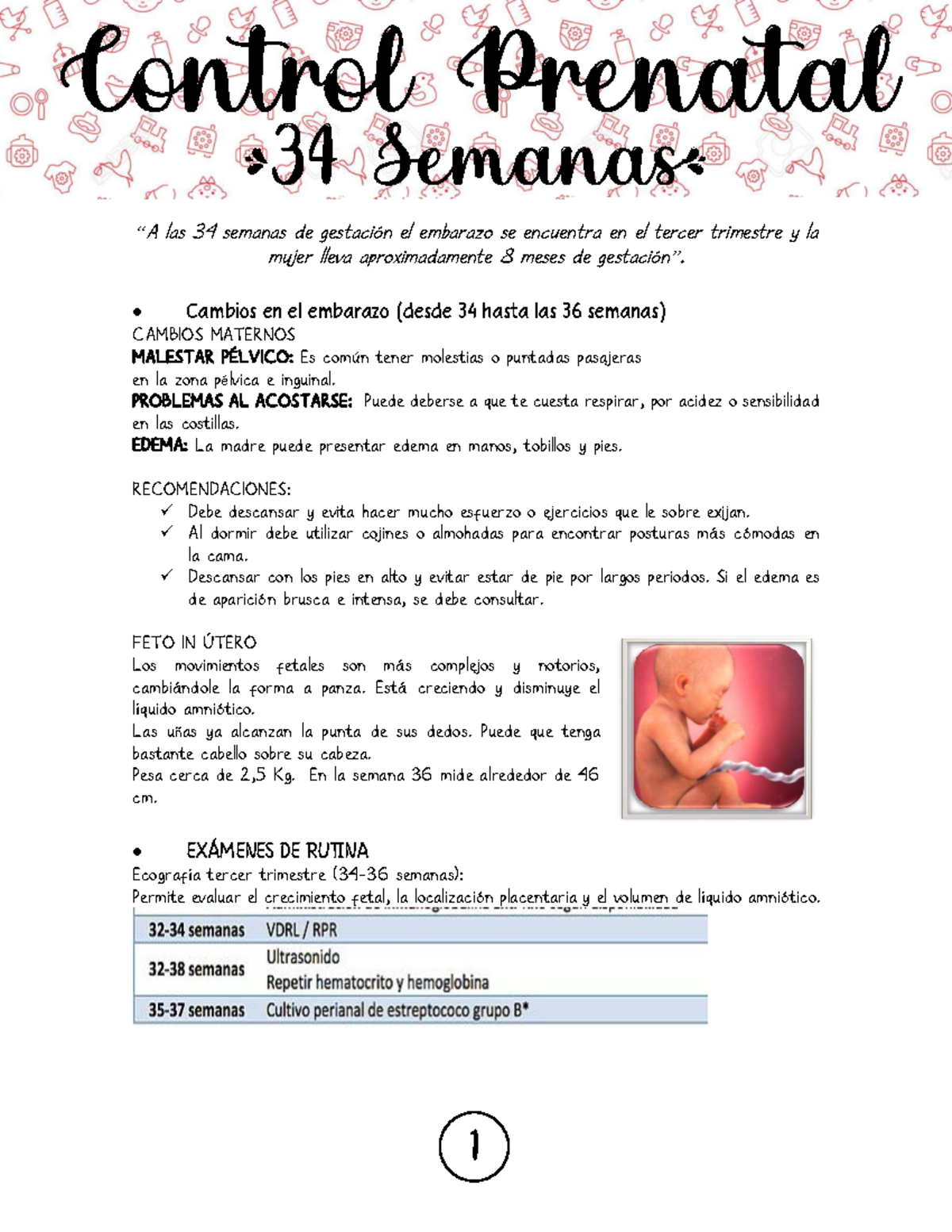 Control Prenatal: Cambios y Recomendaciones a las 34 Semanas - Studocu