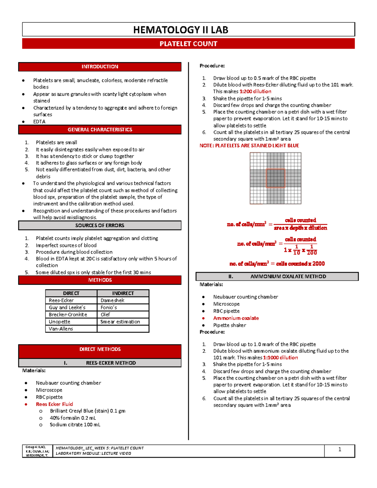 Hematology - Laboratory - Week 5 - Group 4: ILAO, K.; OLIVA, J ...