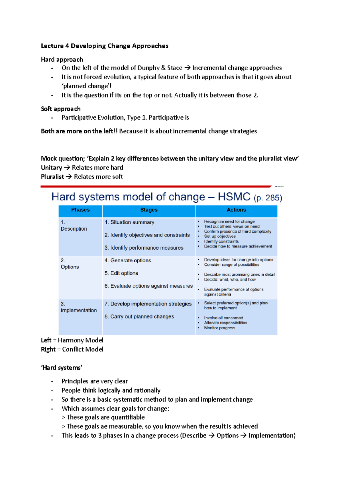 Lecture 4 - Strategies for Hard and Soft Change Approaches - Studeersnel