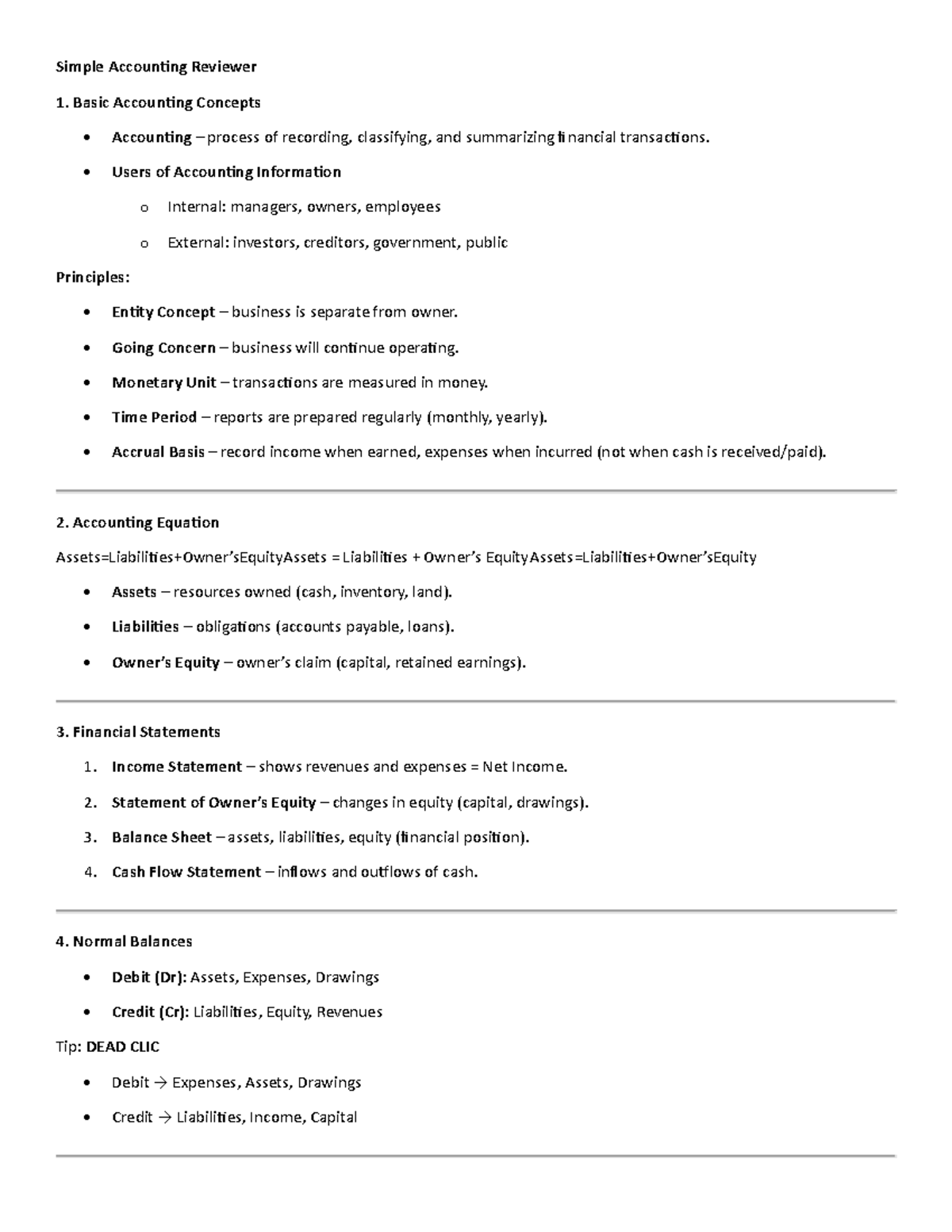 ACC101: Basic Accounting Concepts Review Guide - Studocu