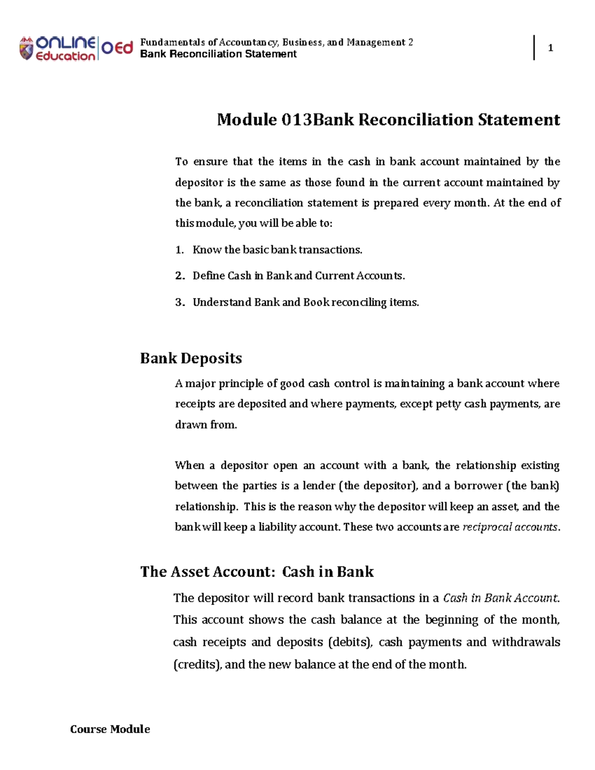 Week 016 - Module Bank Reconciliation Statement - Fundamentals of ...