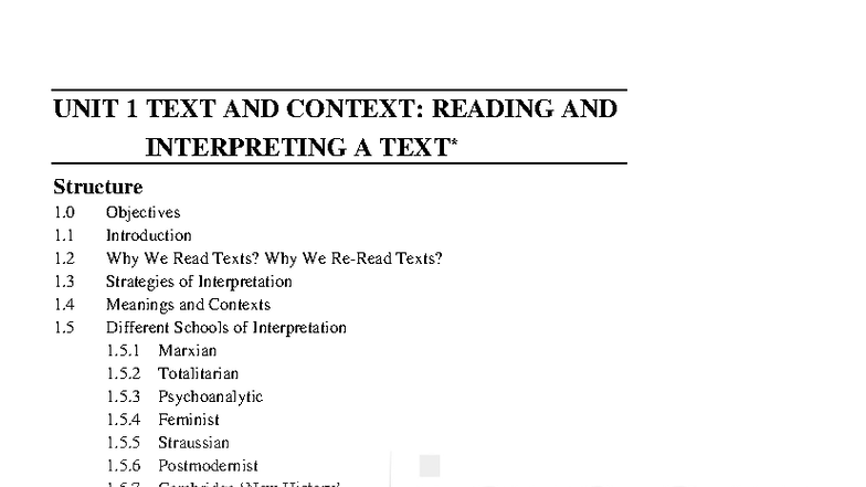 WPT 101: Unit 1 - Text and Context: Reading & Interpreting Texts - Studocu