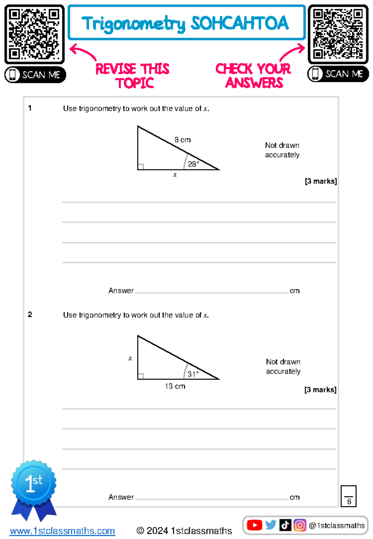 Trigonometry SOHCAHTOA Revision Notes AQA: 1stClassMaths - Studocu