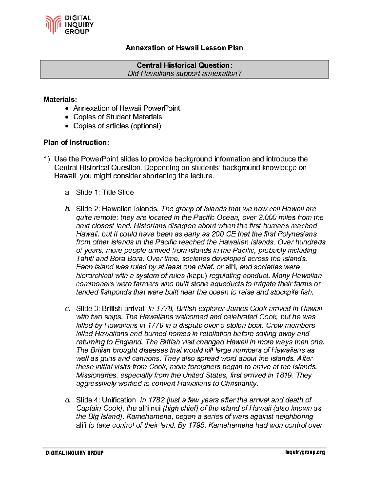 HIST 101: Lesson Plan on Hawaii’s Annexation and Hawaiian Perspectives ...