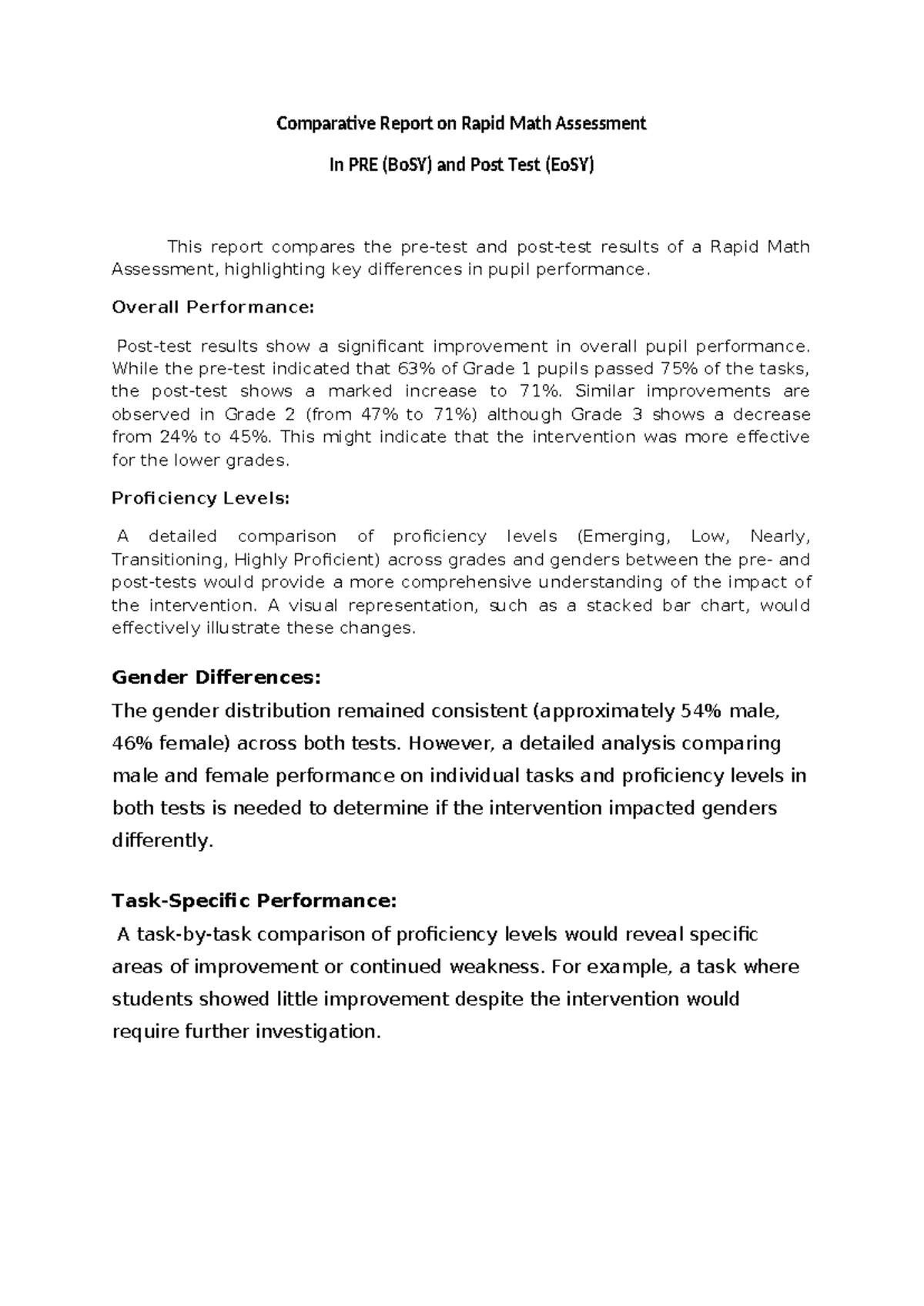 Comparative Report on Rapid Math Assessment: PRE & EoSY Results ...