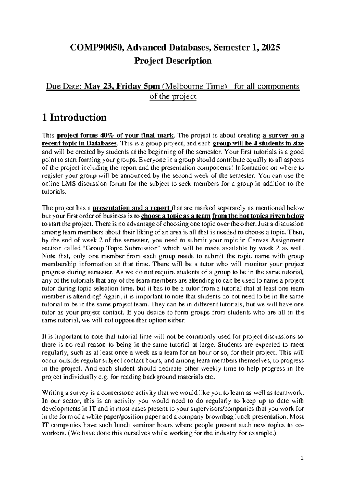 COMP90050 Advanced Databases Project Overview and Guidelines - S1 2025 ...