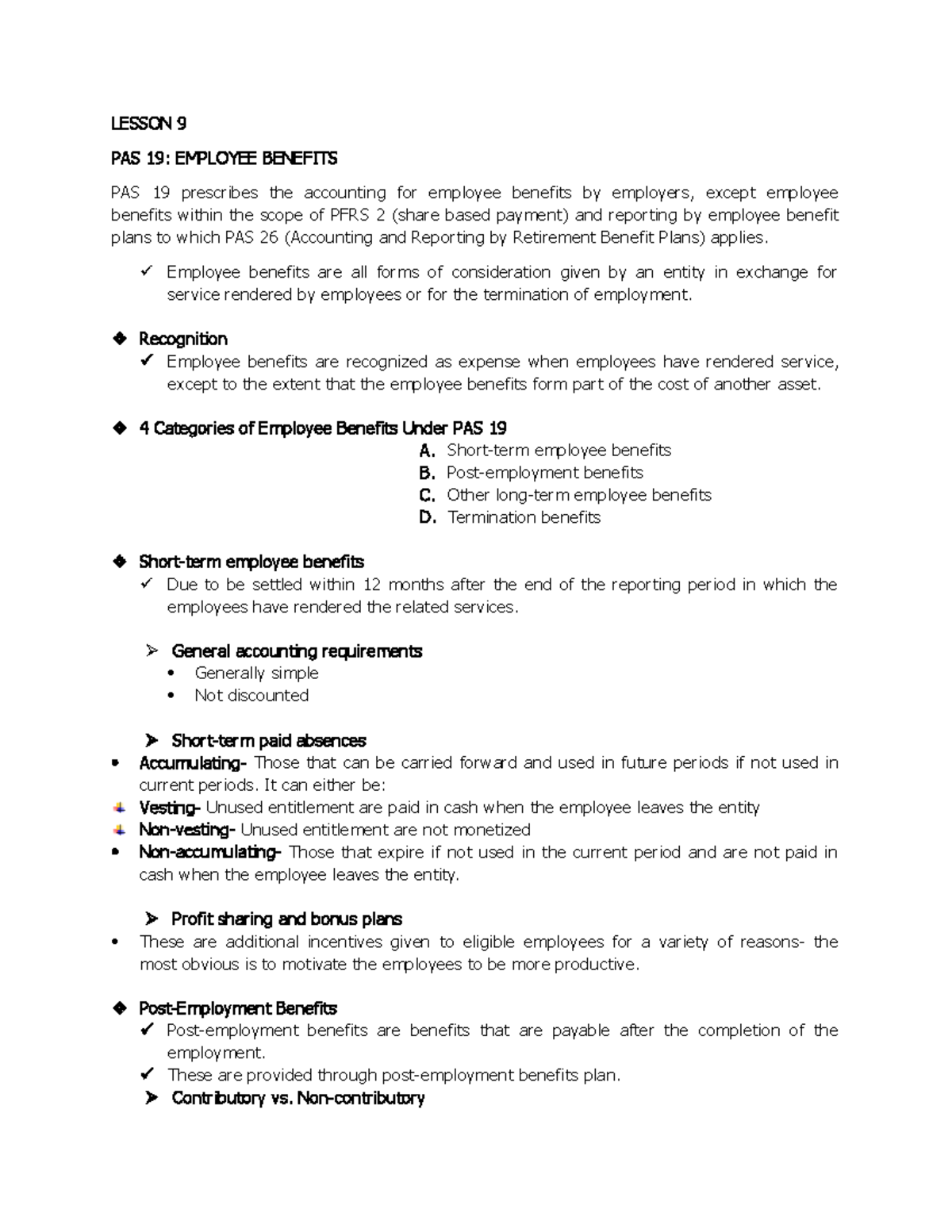 Lesson 9- PAS 19 - far - LESSON 9 PAS 19: EMPLOYEE BENEFIT S PAS 19 ...