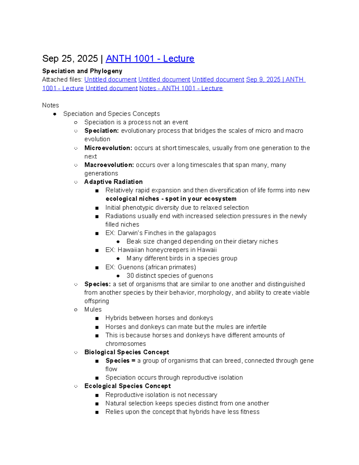Speciation and Phylogeny Notes - ANTH 1001 Lecture - Studocu