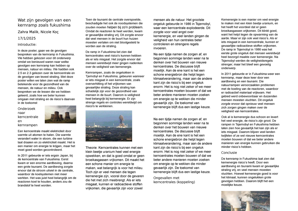 Gevolgen van de Kernramp in Fukushima: Een Analyses Poster - Studeersnel