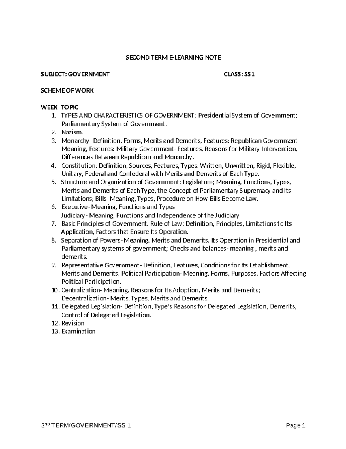 10946 SS1 Government Second Term Lesson Notes: Types & Characteristics ...