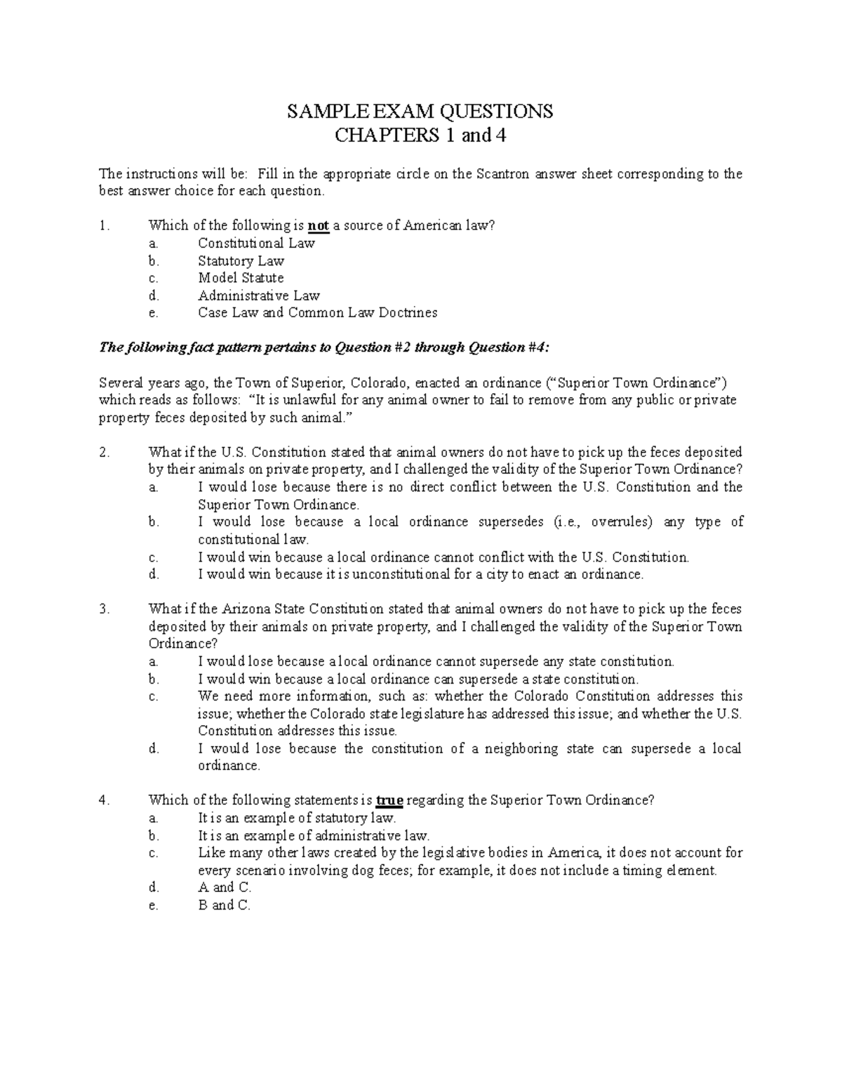 BCOR 2301 - Sample Midterm Exam Questions on American Law - Studocu