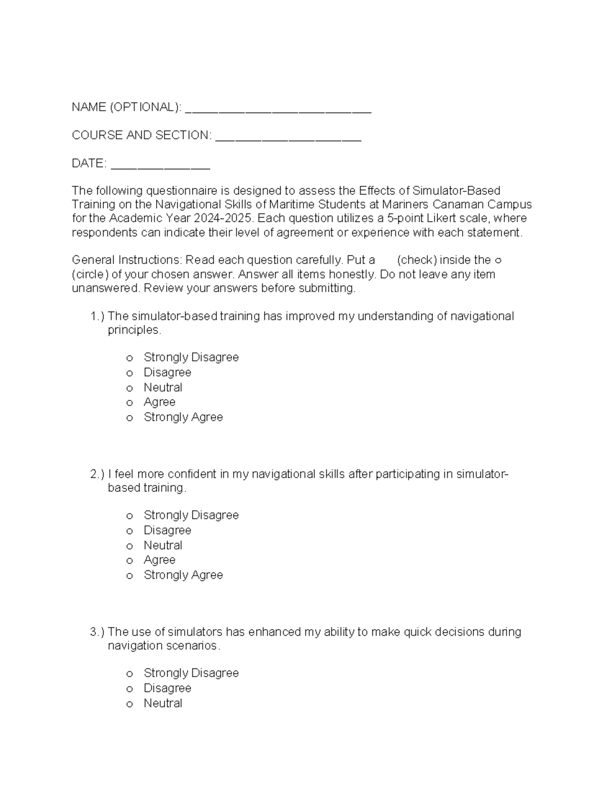 Survey Questionnaire Research Group 3 - NAME (OPTIONAL ...