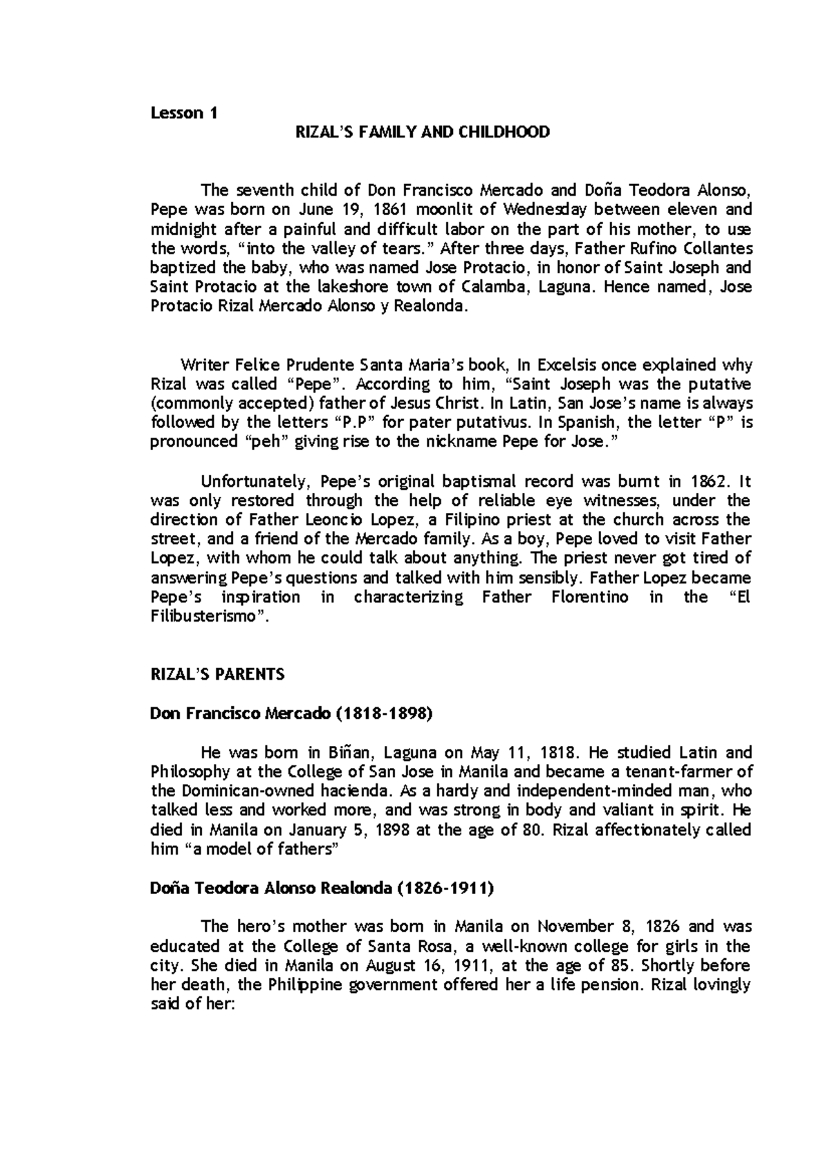 Rizal's Family and Childhood: Historical Insights (GEN101) - Studocu