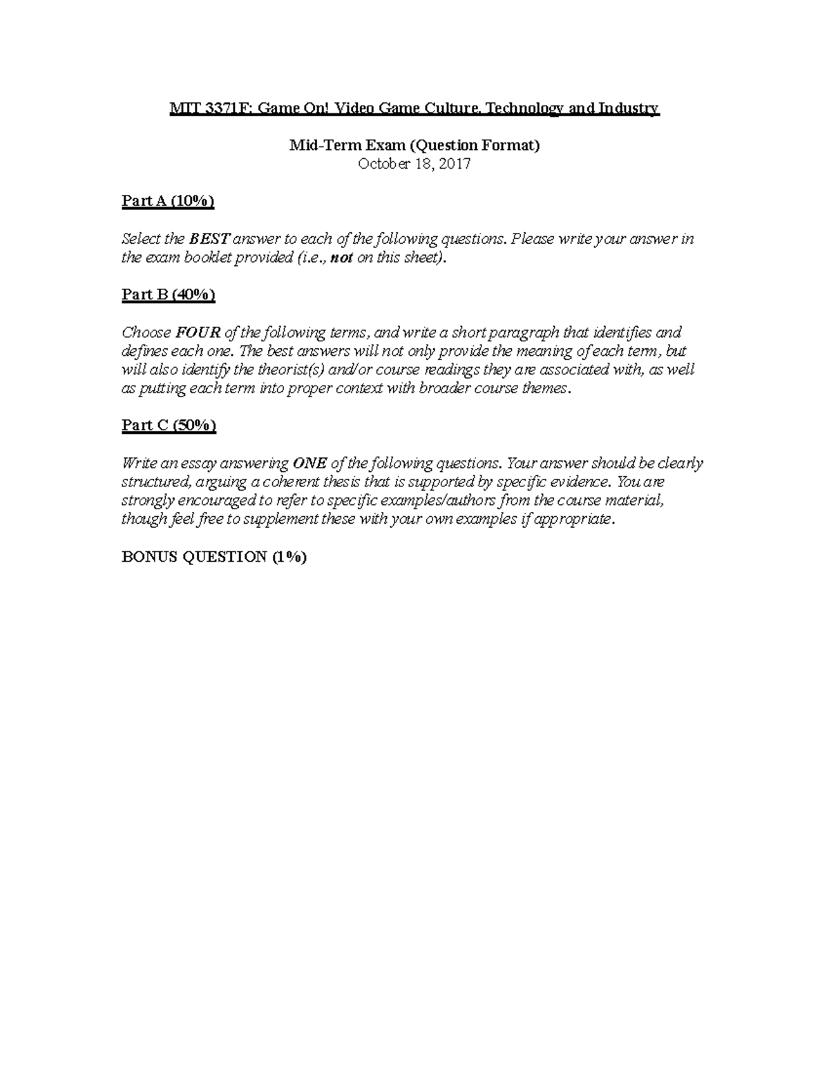 MIT 3371 Midterm Exam Format: Question Types and Requirements - Studocu